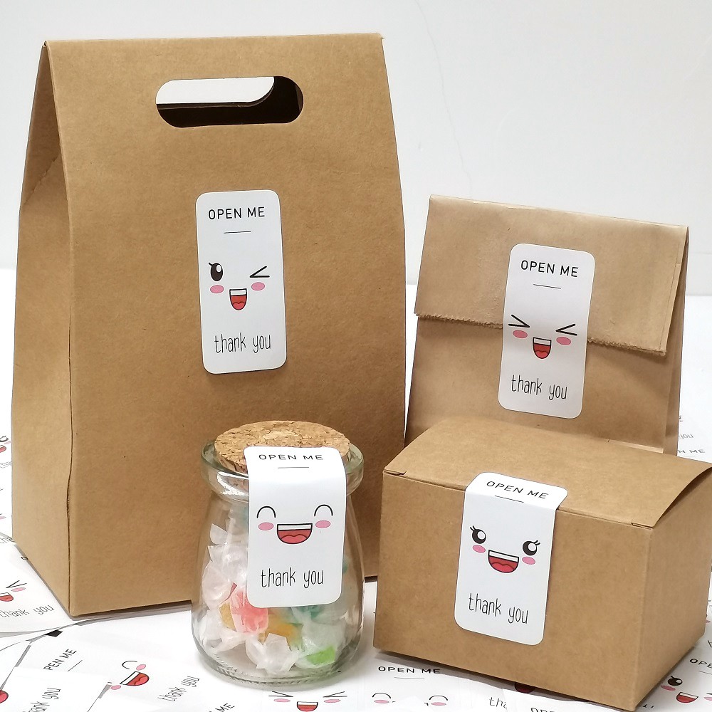 100pcs 3x6cm OPEN ME Cute Smiley Emoji Thank You Stickers For Small ...