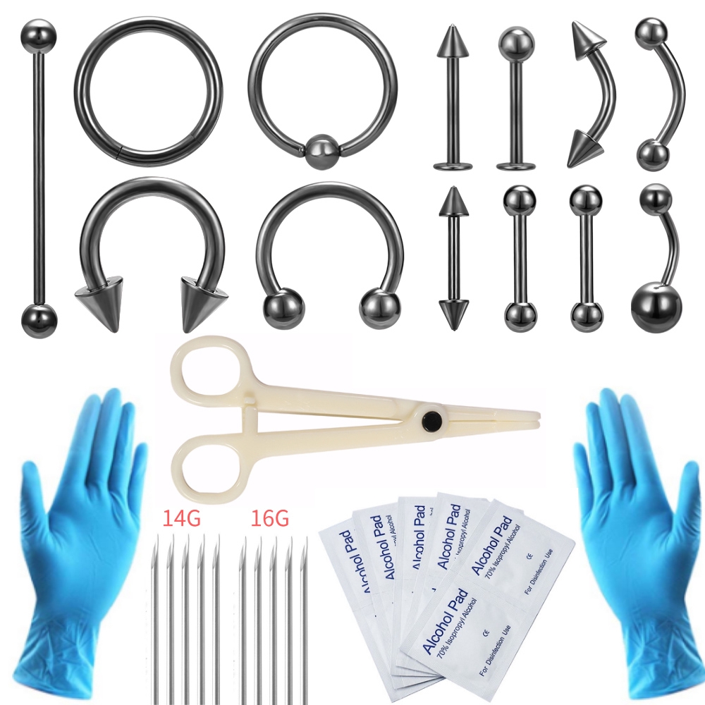 36 PCS Professional Body Piercing Tool Kit Stainless Steel Lip Eyebrow ...