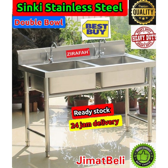 Sinki Kembar Stainless Steel Double Bowl Sink with Stand Sinki Berkaki ...
