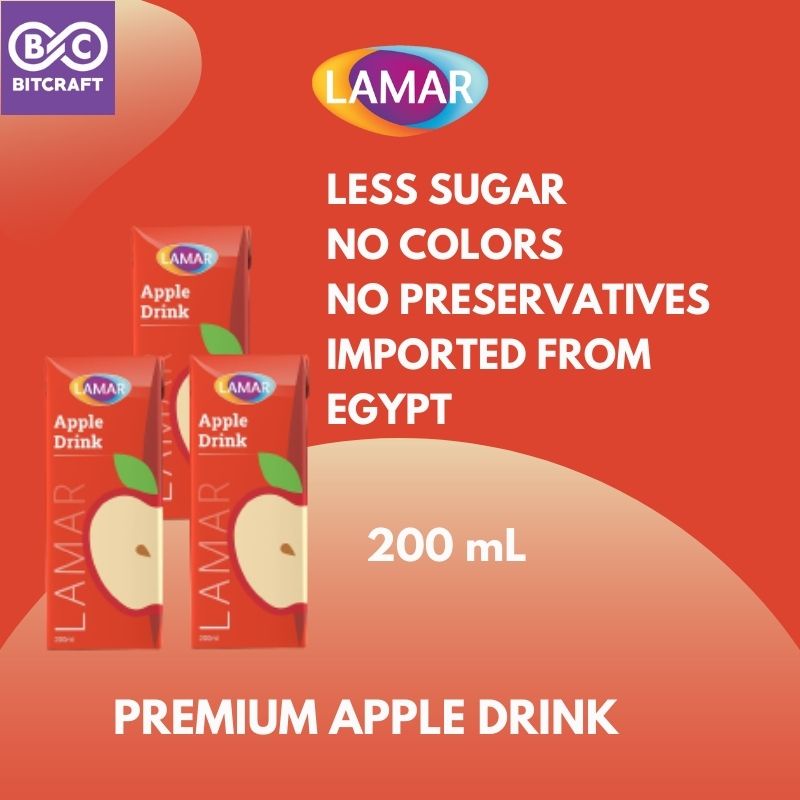 LAMAR Apple Juice Drink 200ml Less Sugar Imported From Egypt Jus Epal ...