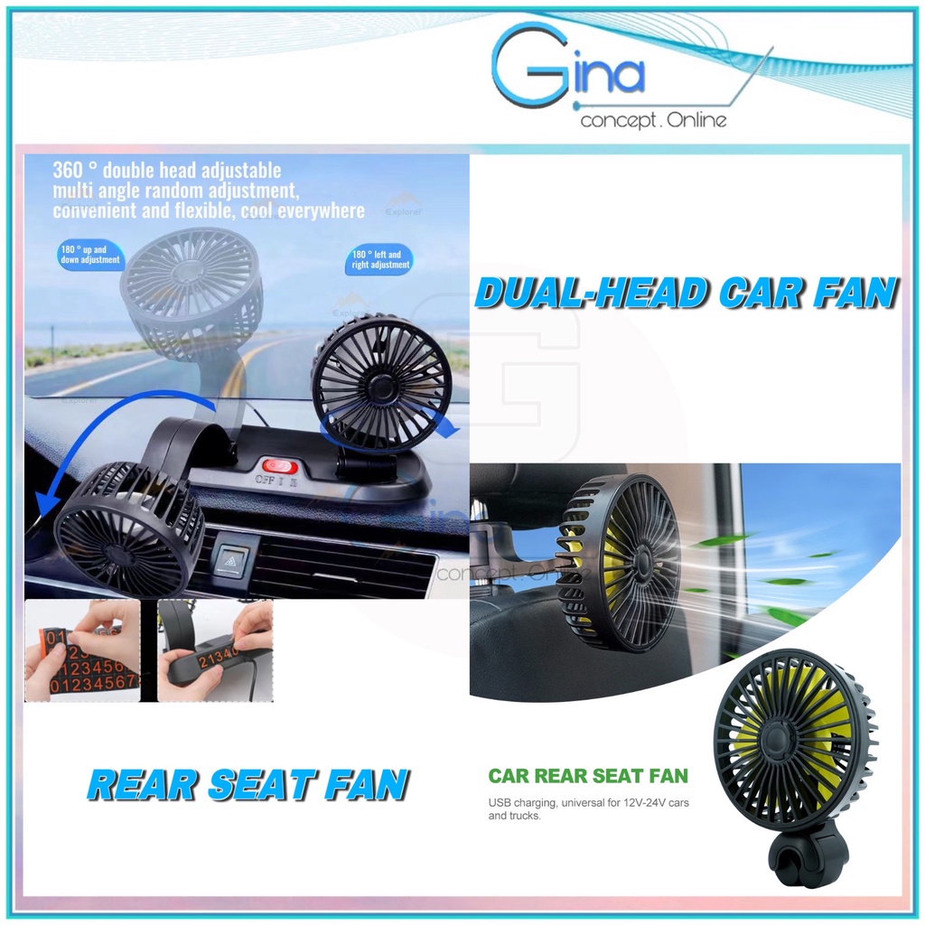 Car Strong Dual Fan Air Conditioning Double Booster Cooler 360° Desktop ...