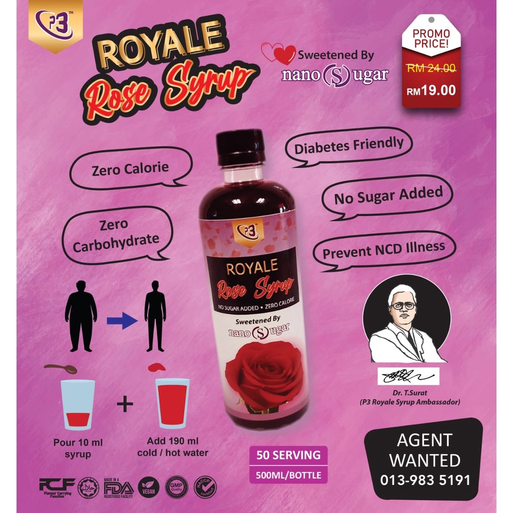 P3 ROYALE ROSE SYRUP NANO SUGAR | SIRAP ROSE NANO SUGAR TANPA GULA ...