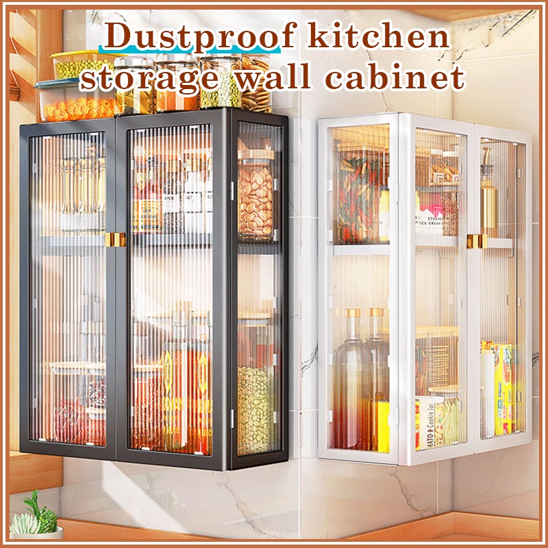 Hanging Kitchen Organizer With Door Spice Rack Wall Cabinet Jar Holder ...