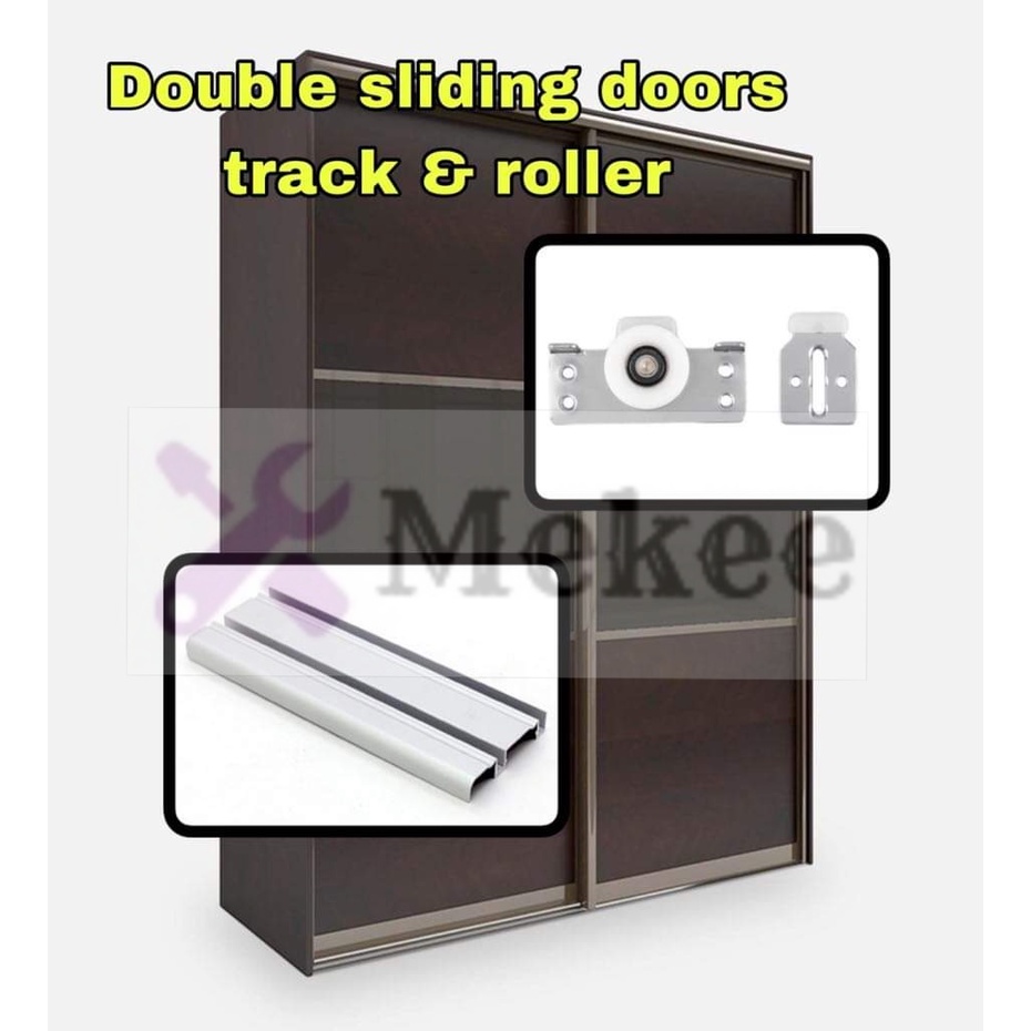 Sliding double door metal cabinet wardrobe roller wheel closet ...