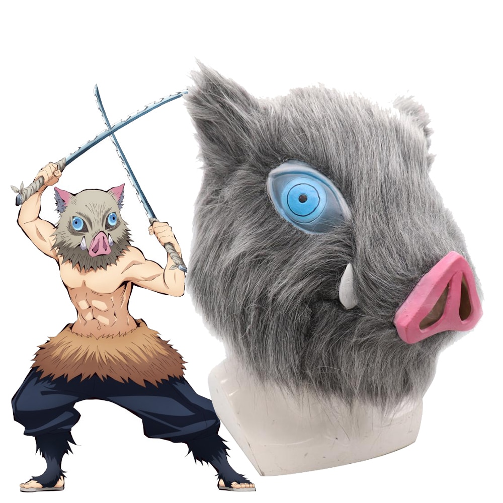 New Hashibira Inosuke Cosplay Mask Wild Boar Head Latex Helmet Demon ...