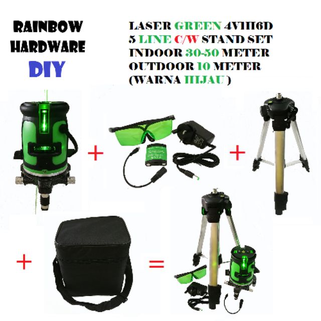 5 LINE 6 POINT GREEN LASER LEVEL INDOOR & OUTDOOR C/W STAND | Shopee ...