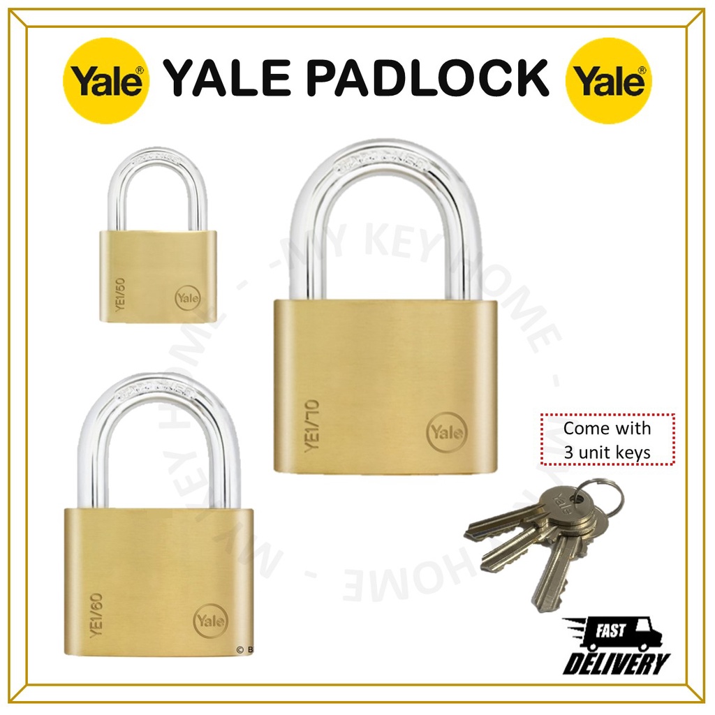 Yale Essential Series YE1 Hardened Steel Brass Padlock /50mm/60mm ...