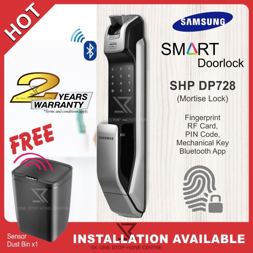 SAMSUNG SHP DP728 (Silver) Push Pull Fingerprint Digital Door Lock (Free Sensor Dust Bin x1 ...