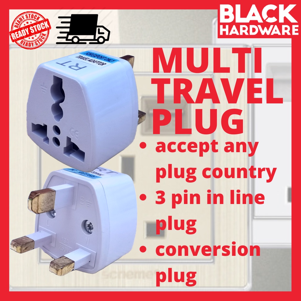 BLACK HARDWARE International China Universal Plug UK Malaysia 3 Pin ...
