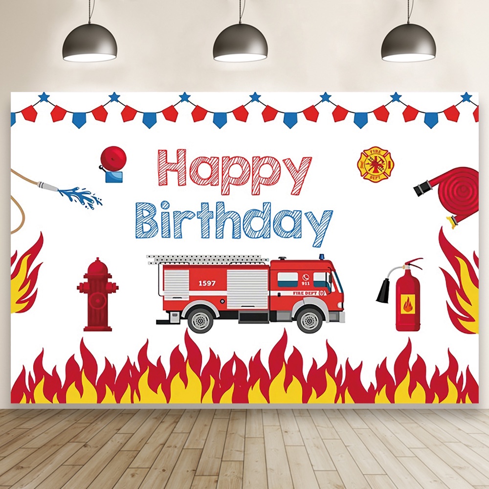Fire Truck Party Photography Background Fire Truck Backdrop Boy ...