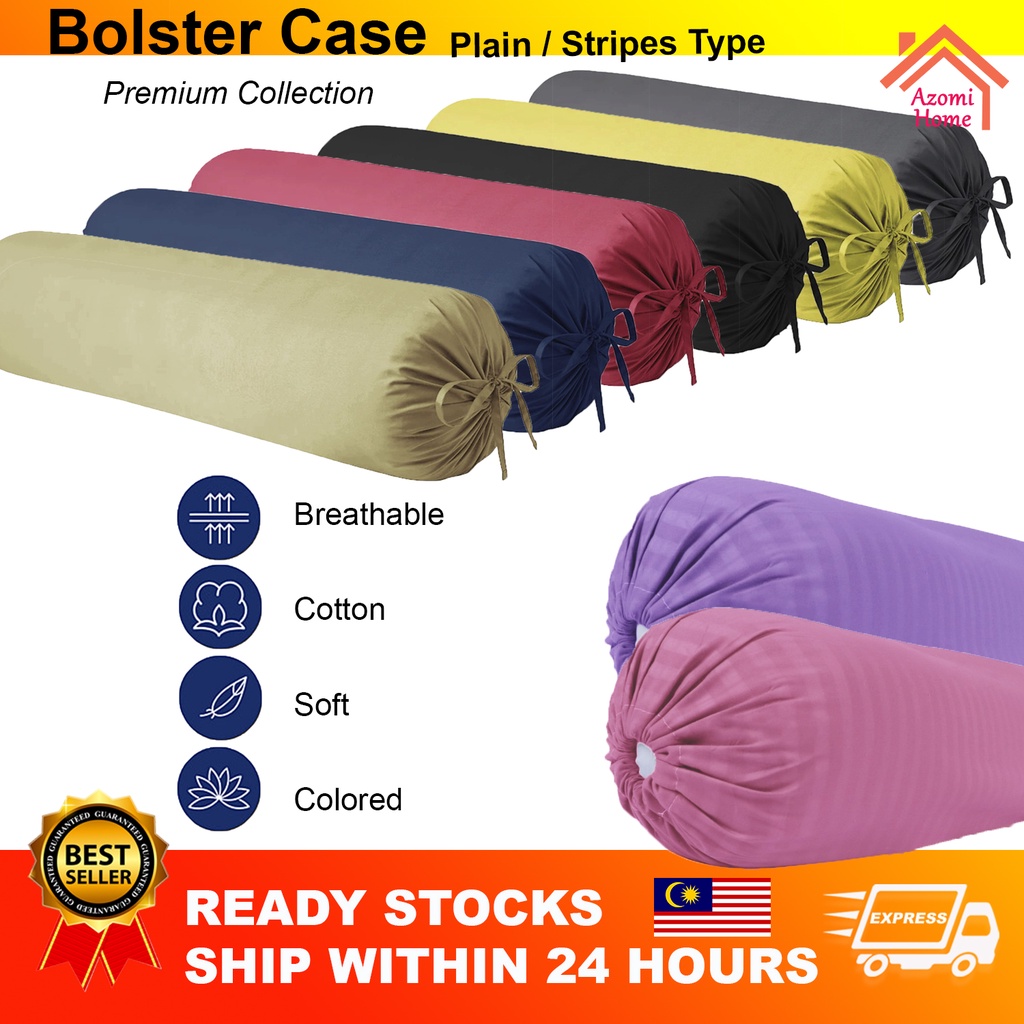 Plain Color Stripe Bolster Cover Cotton Bolster Case Standard Size Sarung Bantal Peluk Sarung ...