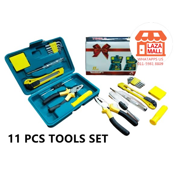 11 PCS TOOLS SET HAND HOME DIY TOOLBOX KIT COMBINATION CHROME VANADIUM ...