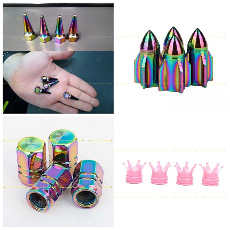Lock Valve Tire Titanium Colour Rainbow Lug Rim Cap Sport Blox Nut Myvi ...