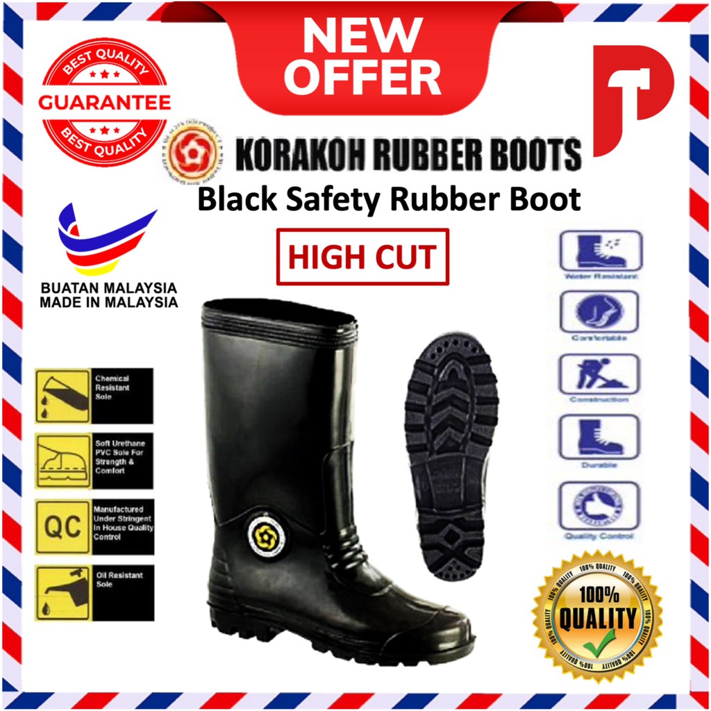 KORAKOH Safety PVC Rubber Boot 🔥 Ready Stocks 🔥 Black High Cut (38-43Sizes) | Shopee Malaysia