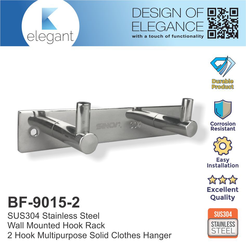 Sinor BF-9015-2 SUS304 Stainless Steel Wall-Mount Rack 2-Hock ...