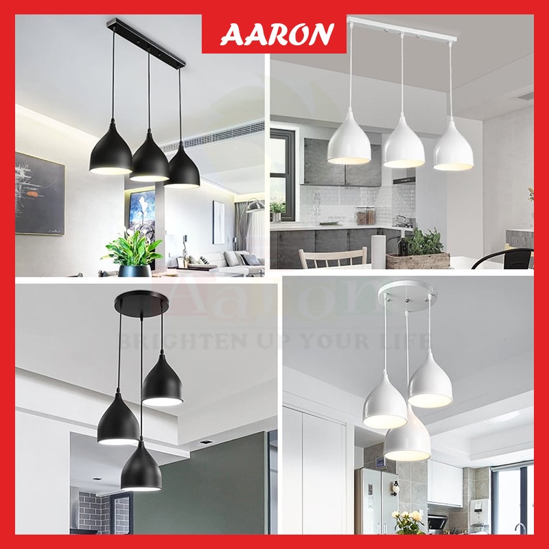 Simple Pendant Lamp Hanging Light(Black/White)Set Of 3 With Round Based ...