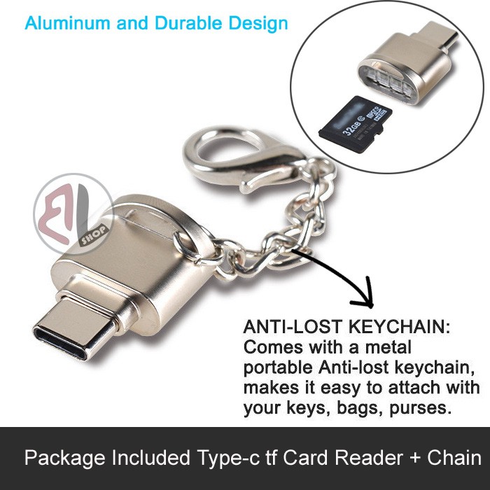 Chain + Type-c /Micro Usb TF Card Reader Mini otg Adapter Mobile Phone ...