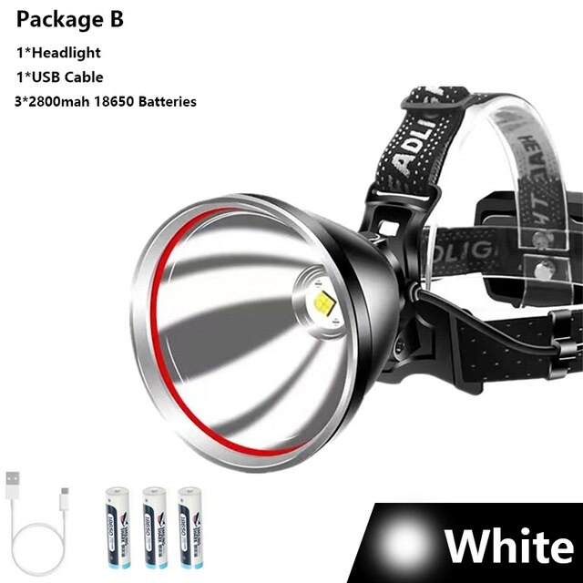 500000LM head lamp rechargeable flashlight led headlight trong light ...