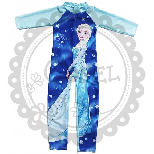 Comel Kids Frozen Elsa Anna Long Sleeve One Piece Swimsuit Swimwear ...