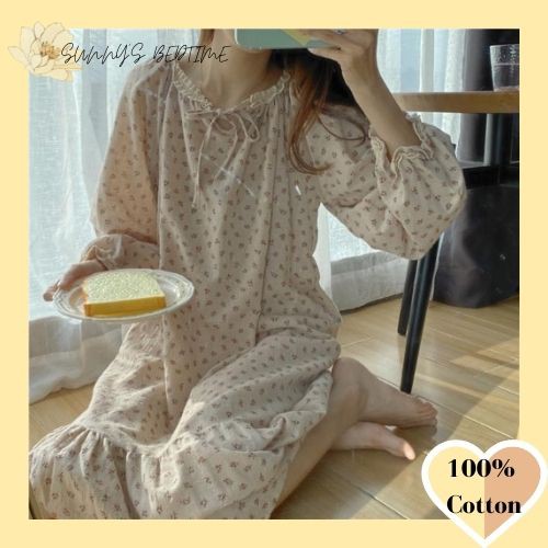 SUNNY 100% Cotton Pyjamas Women Floral Night Dress Night Gown Retro ...