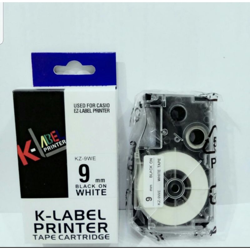 K-label printer used for casio ez printer label Black on White 9 mm KZ ...