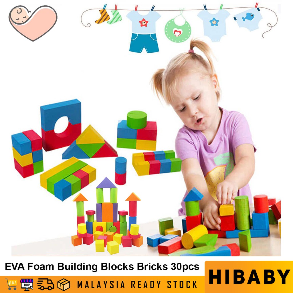 HIBABY Coloured Soft EVA Foam Building Blocks Bricks Set Safety ...