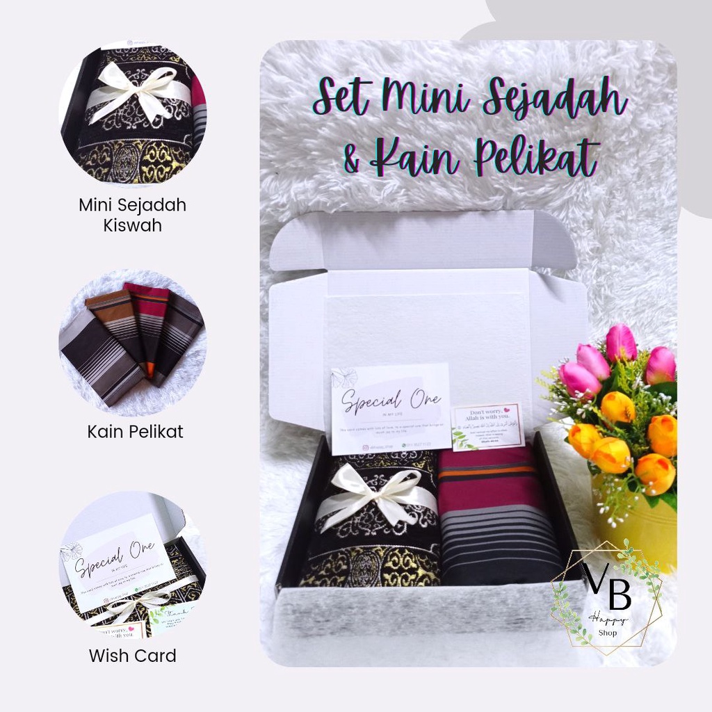Gift box tudung,mini sejadah kiswah, kain pelikat, telekung, bawal ...