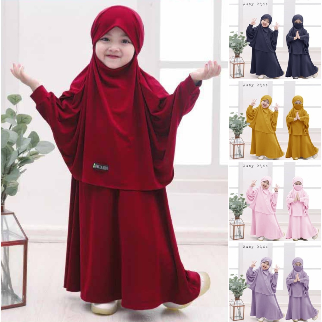 FenishaStore Syar'i Gamis Hijab Veil Set for Girls Ruby Kids Ages 3-10 ...