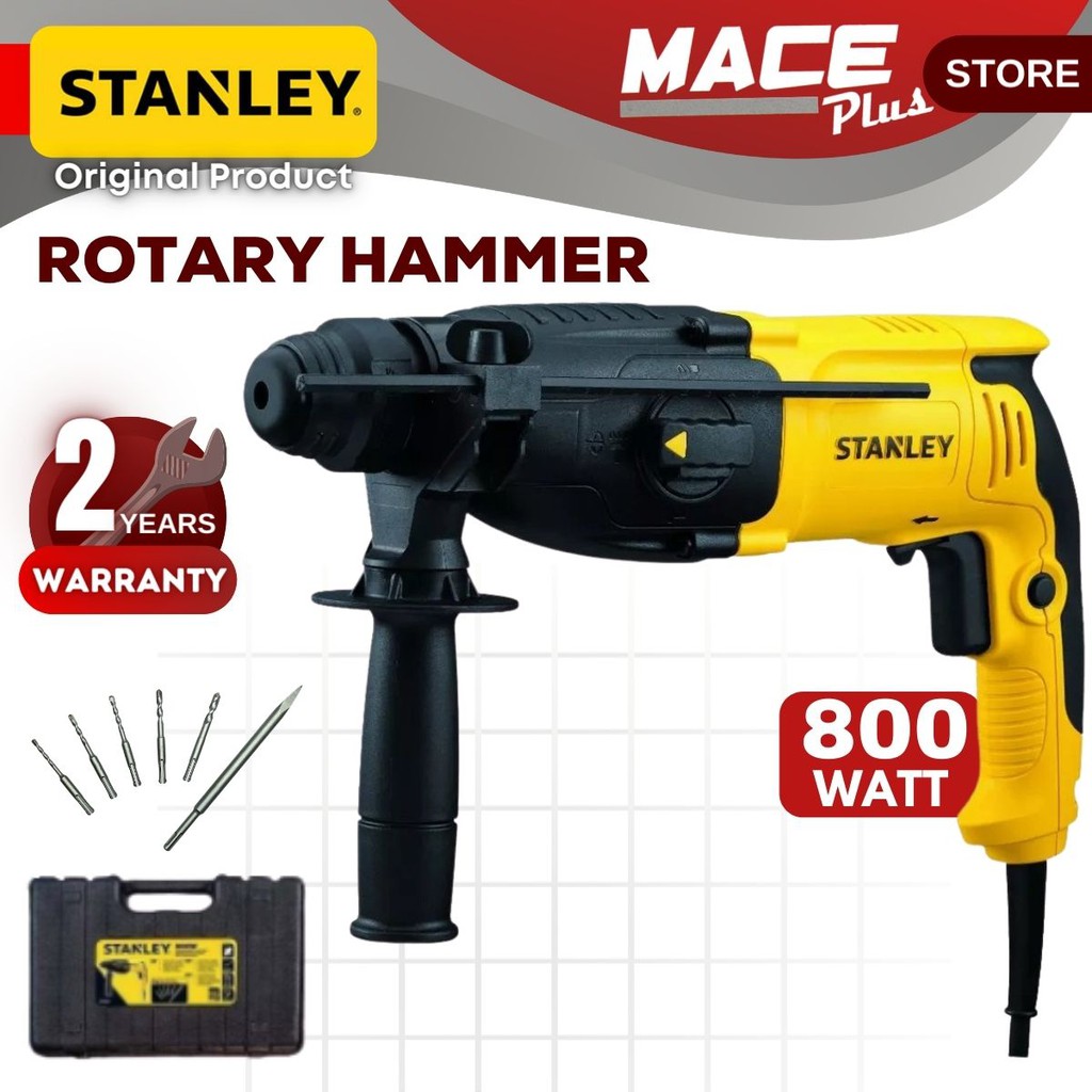 STANLEY SHR263 800W Rotary Hammer FOC Tool Box + 5 SDS Plus Dril Bits ...