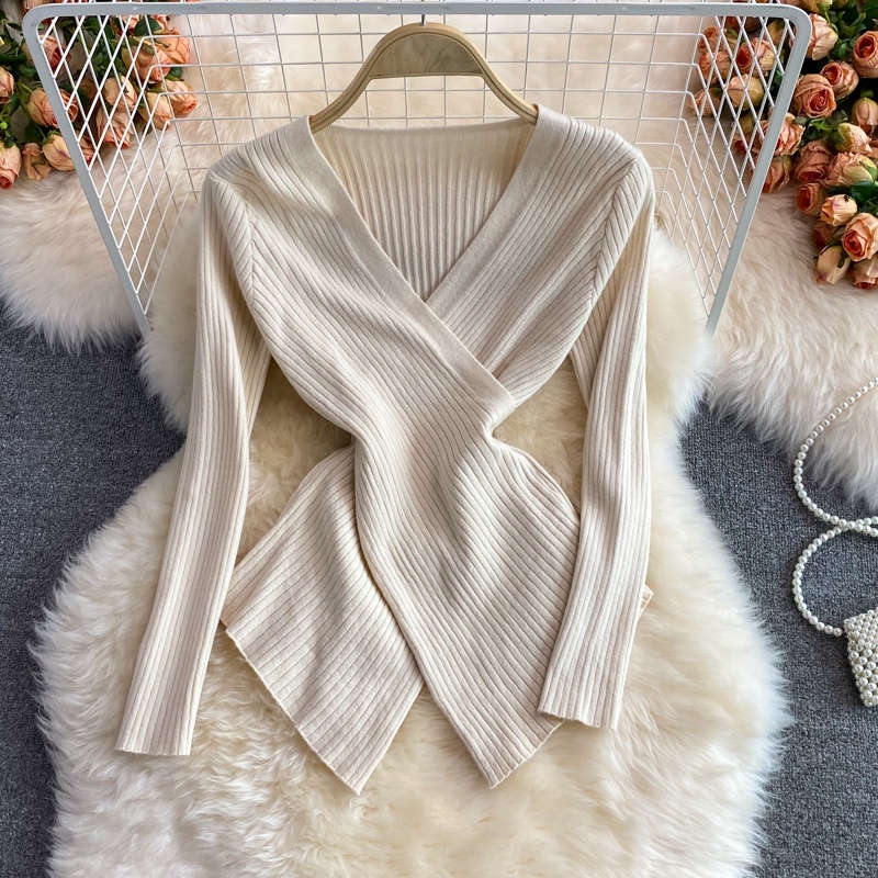 Korean Style Women Ladies Autumn Winter Slim Knitted Knitwear Knit V ...