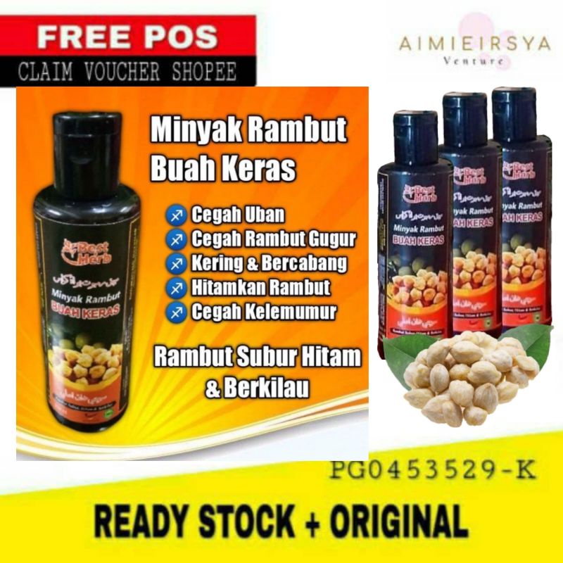 MINYAK RAMBUT BUAH KERAS 110ml Rawat Rambut Uban, Hitam, Rambut Gugur ...