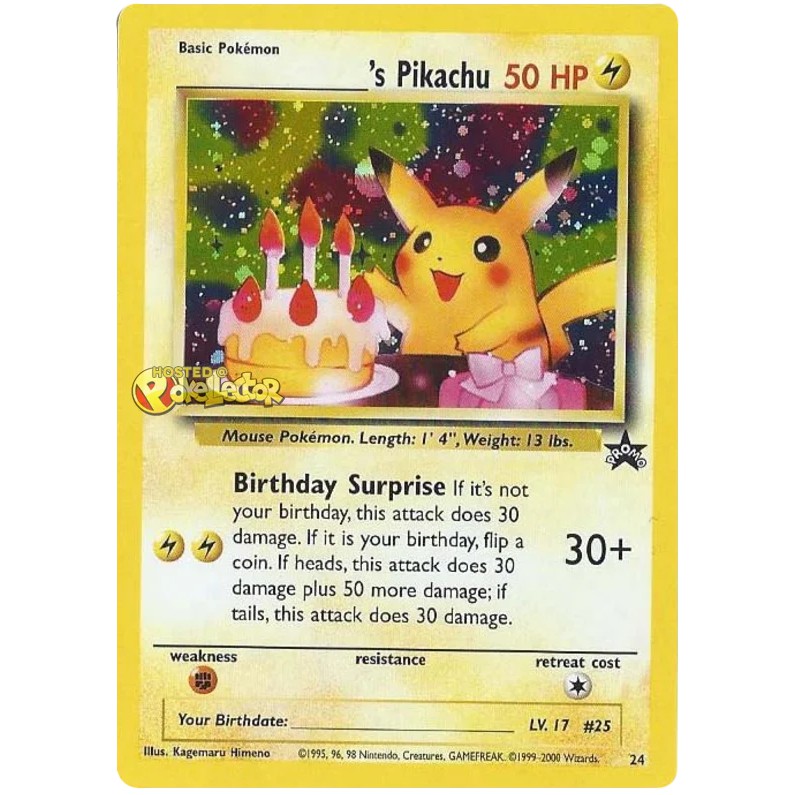Birthday Pikachu 24 - Holo Promo Wizards Black Star - Pokémon REAL Card ...