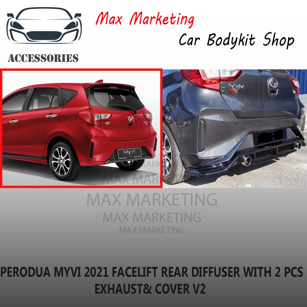 PERODUA MYVI 2021 FACELIFT REAR DIFFUSER WITH 2 PCS EXHAUST&COVER 2 PU ...