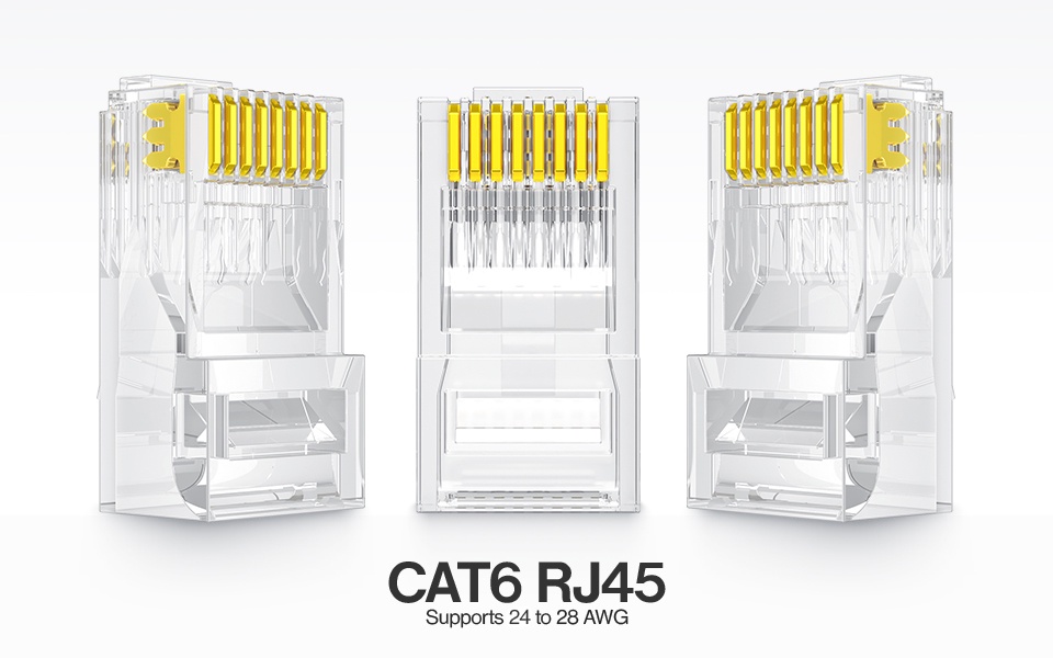 AMPCOM CAT6 RJ45 Connectors, RJ45 Modular Plug Connector UTP 50μ Gold ...