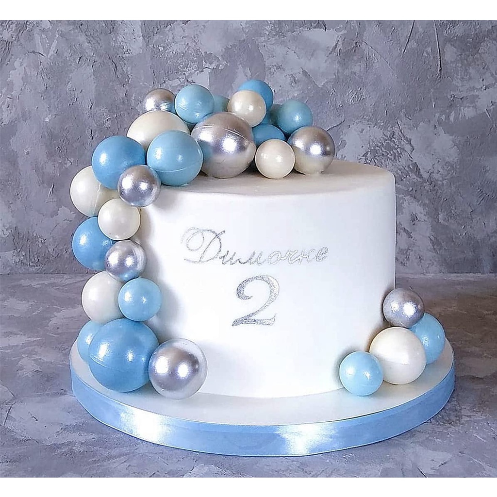 10pcs Blue & Sliver Ball Cake Topper Ball Cake Decoration Baby Shower ...