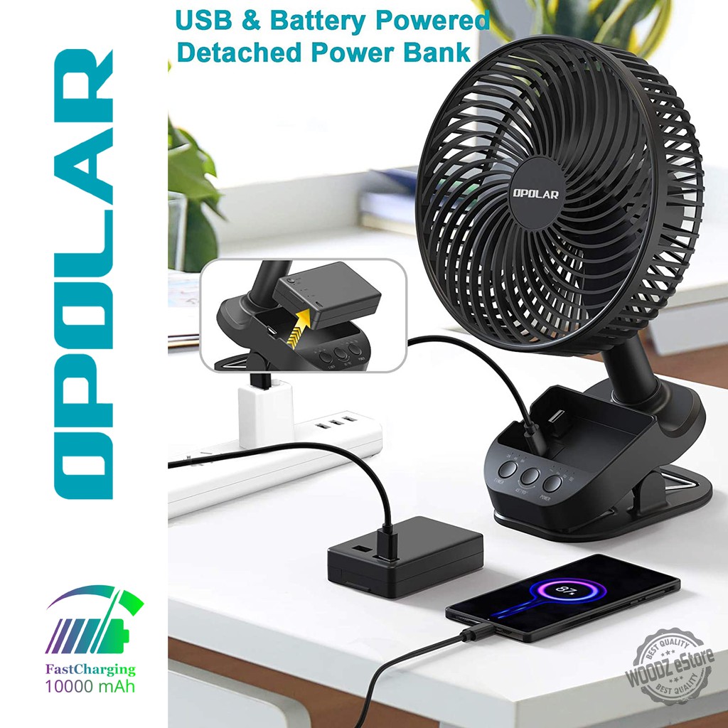 OPOLAR 10000mAh shaking head fan, swingable, 8-inch rechargeable ...