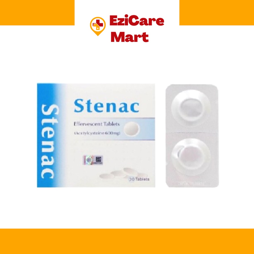 Stenac Effervescent Tablets 2's (Acetylcysteine 600mg)- Kahak, phlegm ...