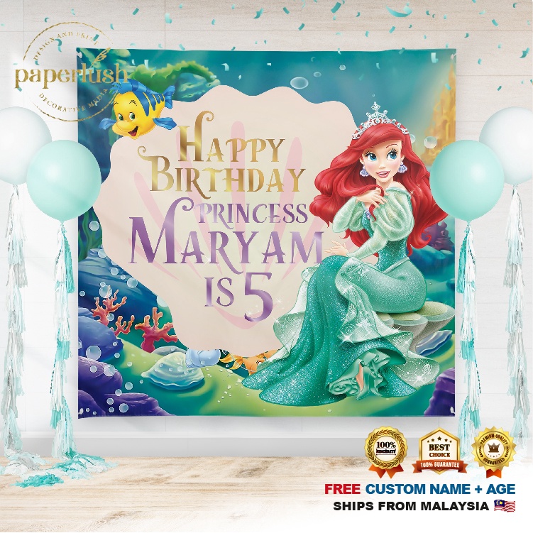 Birthday Banner | Birthday Backdrop | Hari Jadi - Princess Ariel The ...