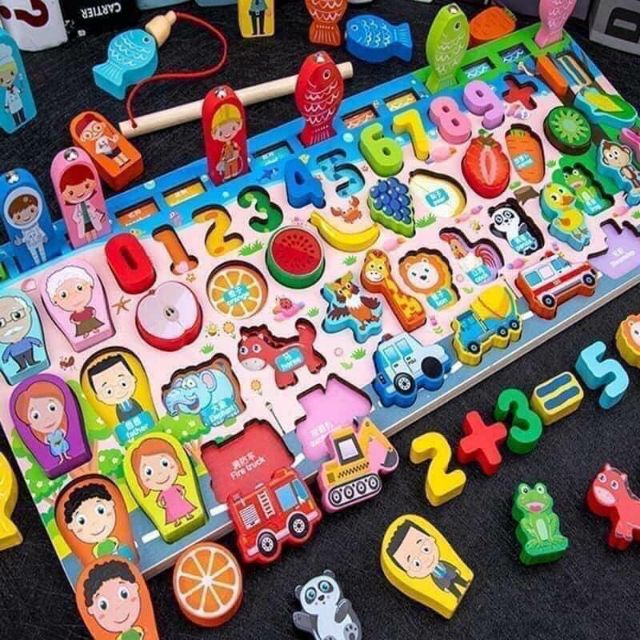 63-piece smart wooden fishing and number learning toy set | Shopee Malaysia