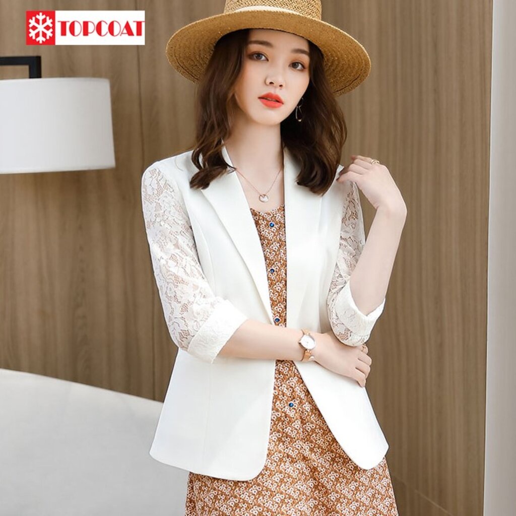 Women's Suit Lace Pattern 3-Quarter Sleeve 1 Button Black White ...