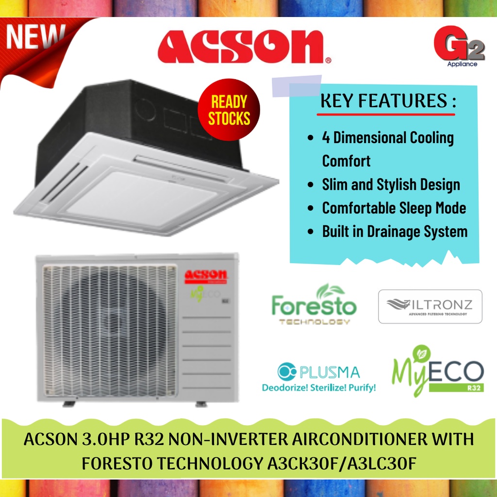 ACSON (Send By Lorry) 3.0HP R32 NON-INVERTER CEILING CASSETE ...