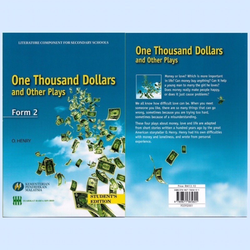Buku Teks Komsas One Thousand Dollars And Other Plays Form 2 Literature ...
