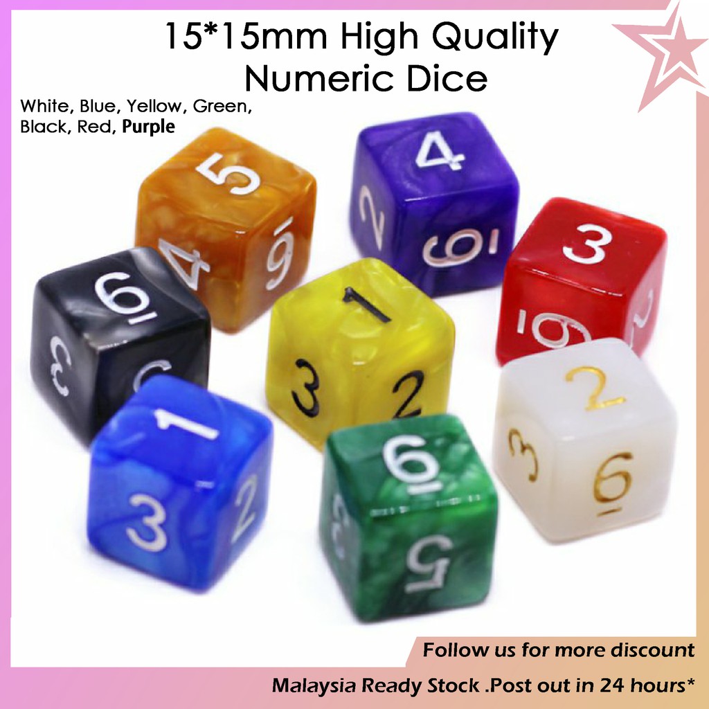 Ready Stock High Quality 15mm Numeric Dice Acrylic Colouring Dice Game ...