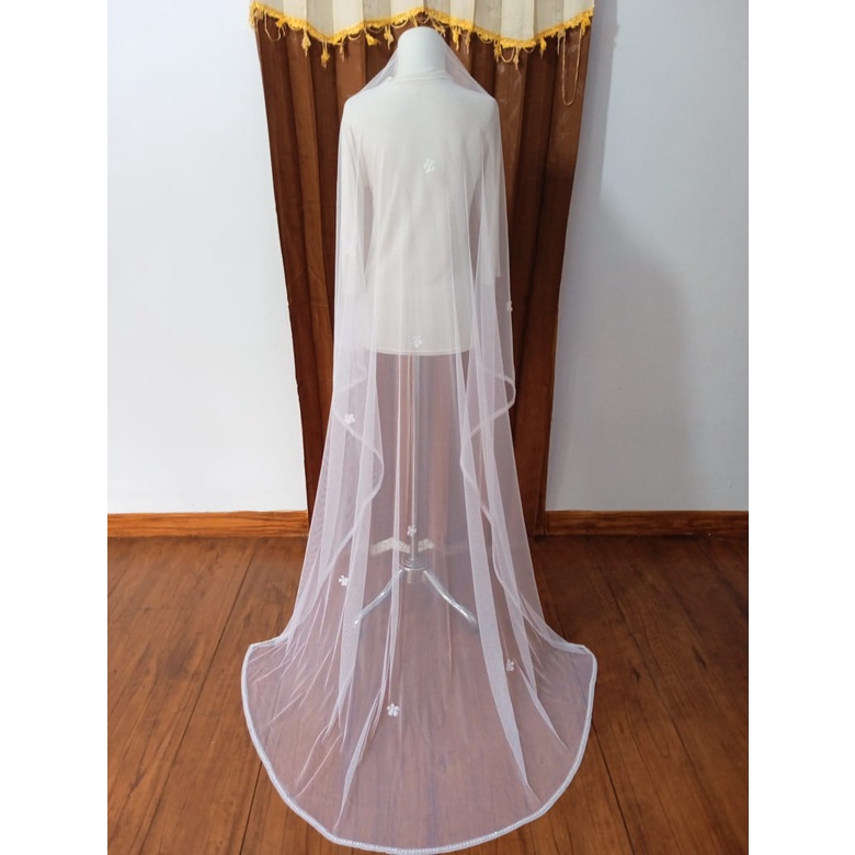 PUTIH [length 2m pure white] Pearl Bridal Veil / Bridal Slayer / Weding ...