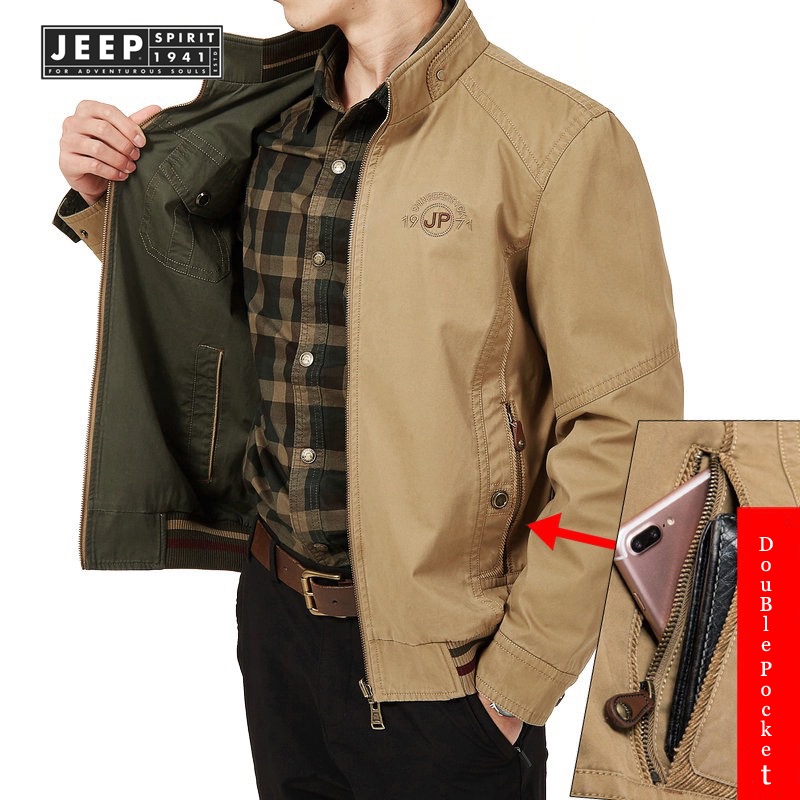 JEEP SPIRIT 1941 ESTD Autumn Men's Double-Sided Military Jacket - Size ...