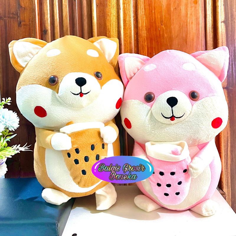 Miniso Cute Shiba Inu Cute Toy Viral Doll / Plush Toy Hold the Boba ...
