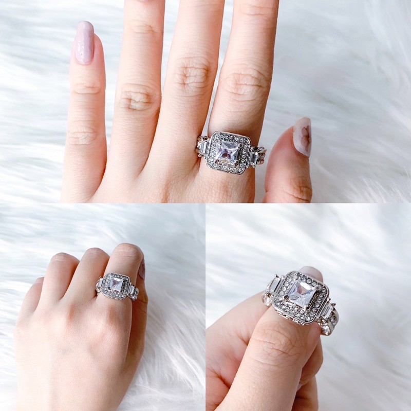 Ready Stock Zircon silver gemstone diamond 925 silver ring women ...