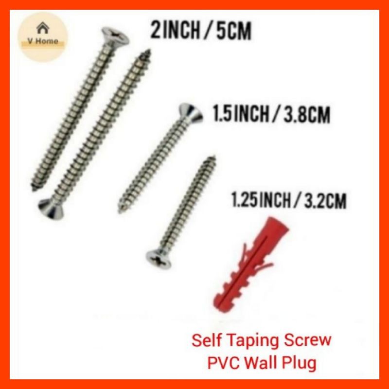 Self-Tapping Screws & PVC Wall Plugs for Wall Mounting bracket Tieback ...