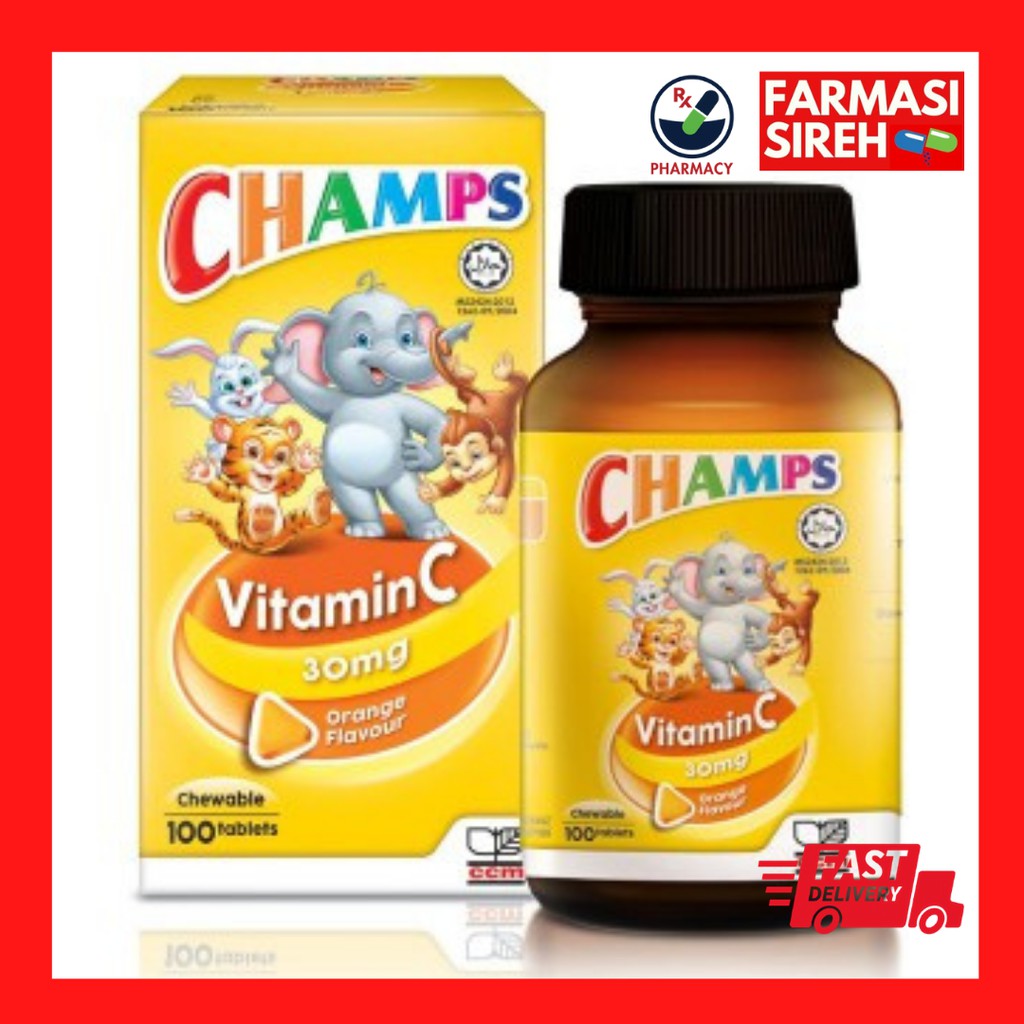 CHAMPS Vitamin C 30 mg Orange Flavour/ Blackcurrant Flavour | Shopee ...