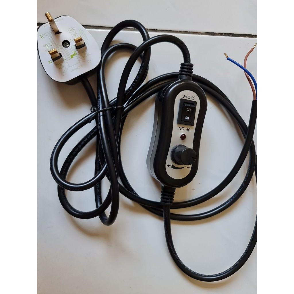 13Amp 3 Pin Plug Top With 2 Meter Power Cable With Dimmer ON/OFF Switch ...